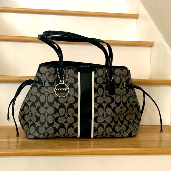 Coach | Bags | Coach Bag F2964 Signature Stripe Drawstring Carryall ...